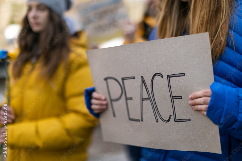 Protest against Russian invasion of Ukraine. People holding anti war ...