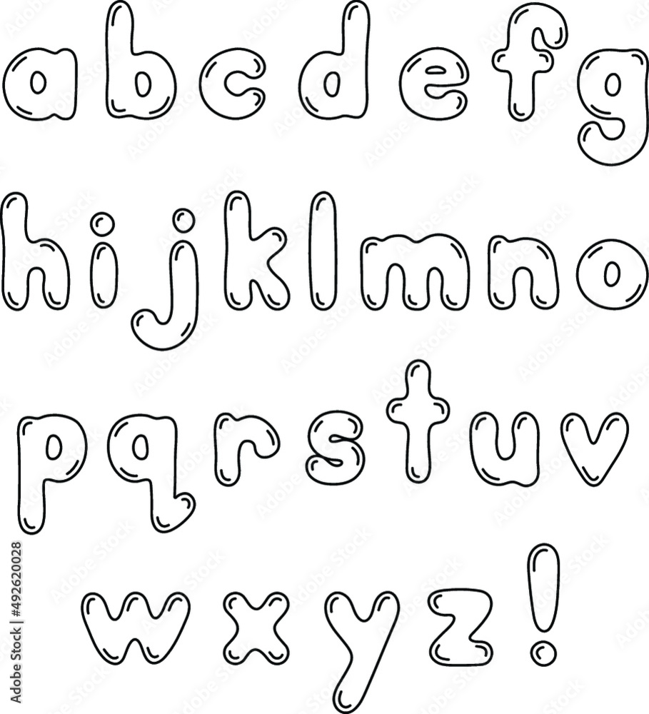 Bubble Letter Alphabet Outline Clipart - Lowercase Stock Vector | Adobe ...
