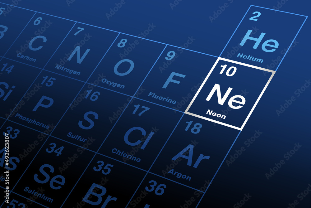 Neon on the periodic table of the elements, with symbol Ne from Greek ...