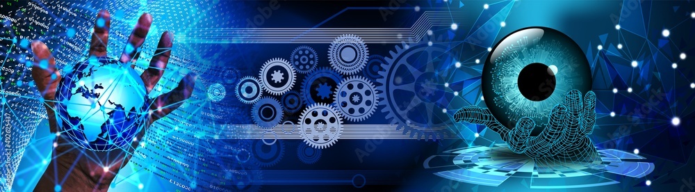 abstract technology background with binary code and cogs gear. Stock ...