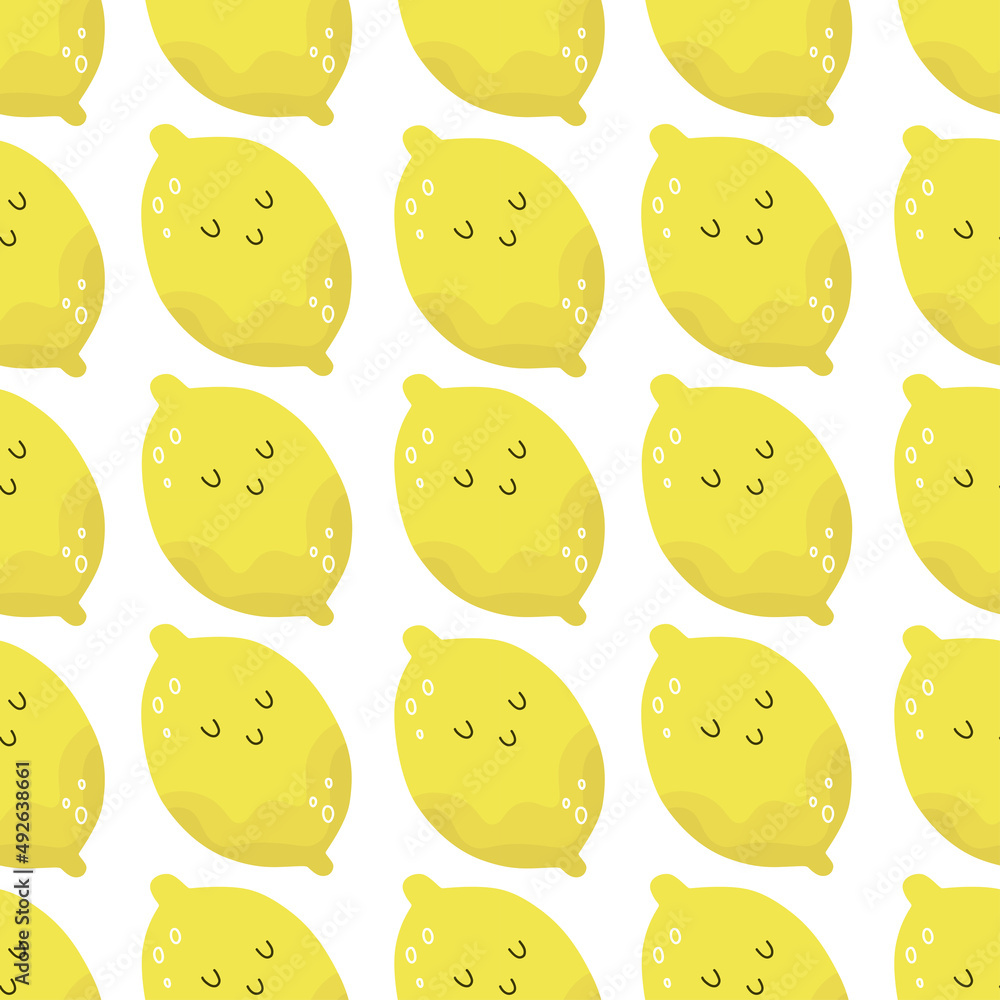 Seamless Pattern with Cartoon Yellow Lemons. Vector Food Background. an ...