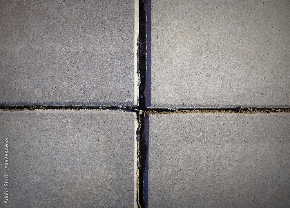 Large square concrete paving slabs. Sidewalk. Top view. Background of ...