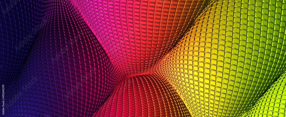 Colorful cyberwaves with mesh. Curvy purple textures with 3d render ...