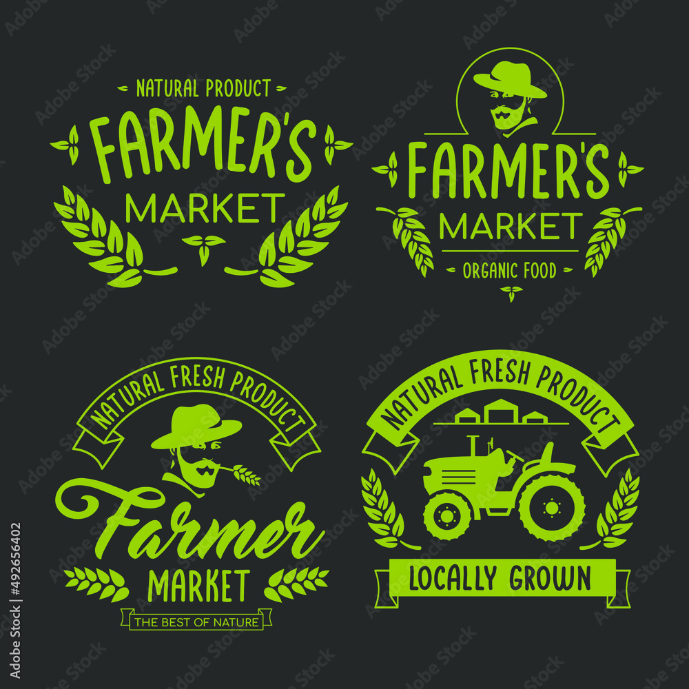 Farmers market logos template vector objects set. Trendy retro style ...
