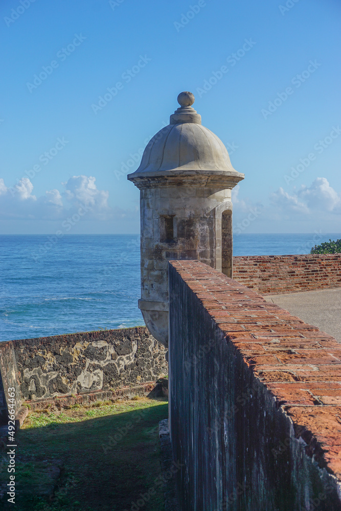 Old San Juan, Puerto Rico, USA: A sentry box at Fort San Cristobal ...