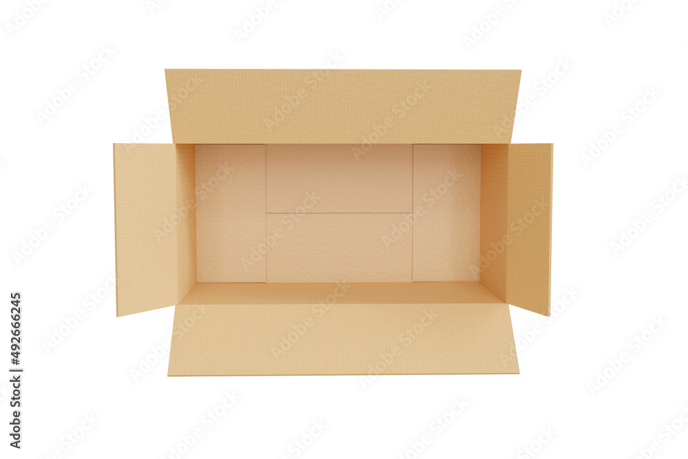 Opened empty brown cardboard box, top view. Mockup template carton box ...