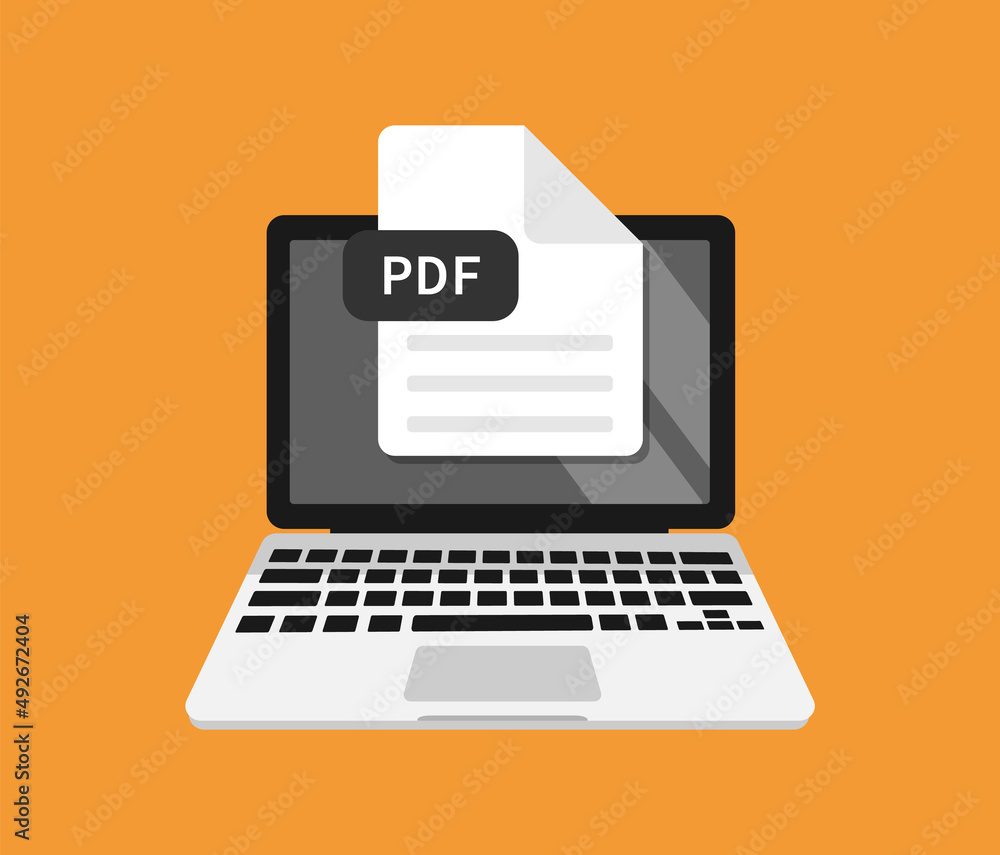 Icon of computer with download pdf document, file format for web ...