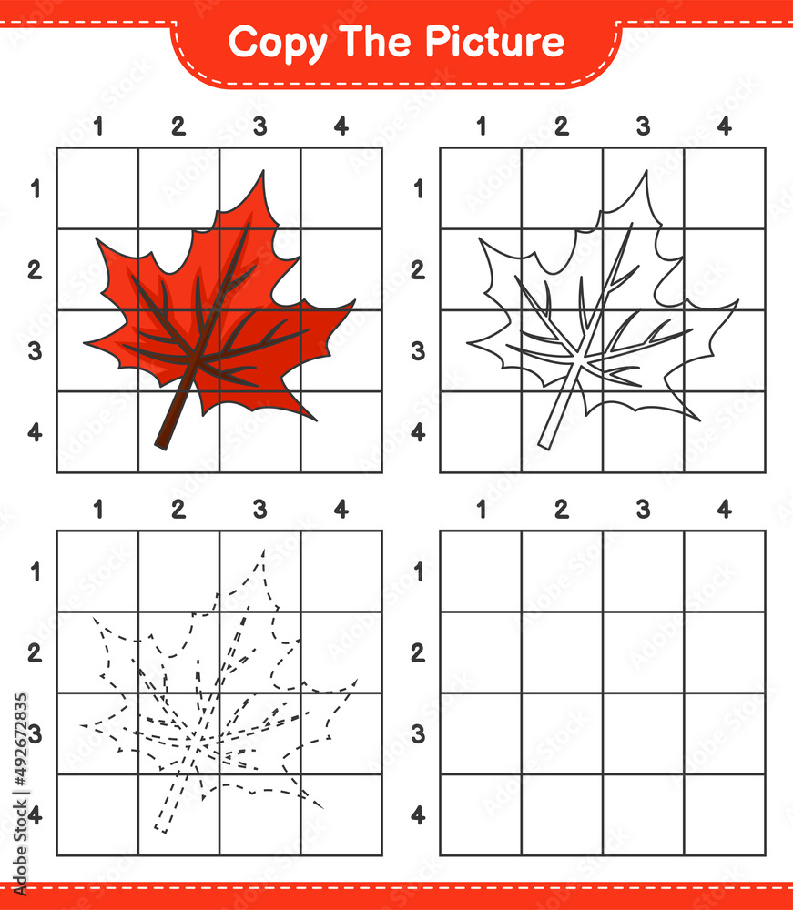 Copy the picture, copy the picture of Maple Leaf using grid lines ...