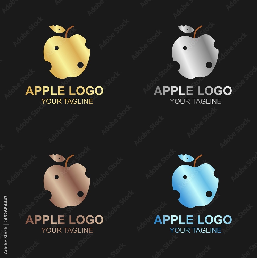 Vector set of luxury gold apple logo on black background, and also in ...