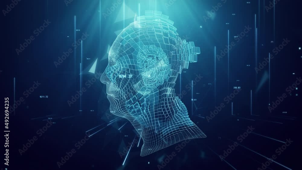 AI Face Transform Digital Loop. Transformation of head on a digital ...