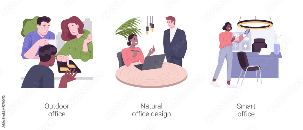 Modern workplace isolated cartoon vector illustrations set. Stock ...