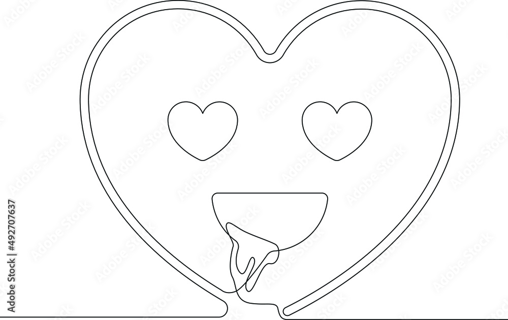 Simple continuous line drawing happy heart emoji. Vector illustration ...