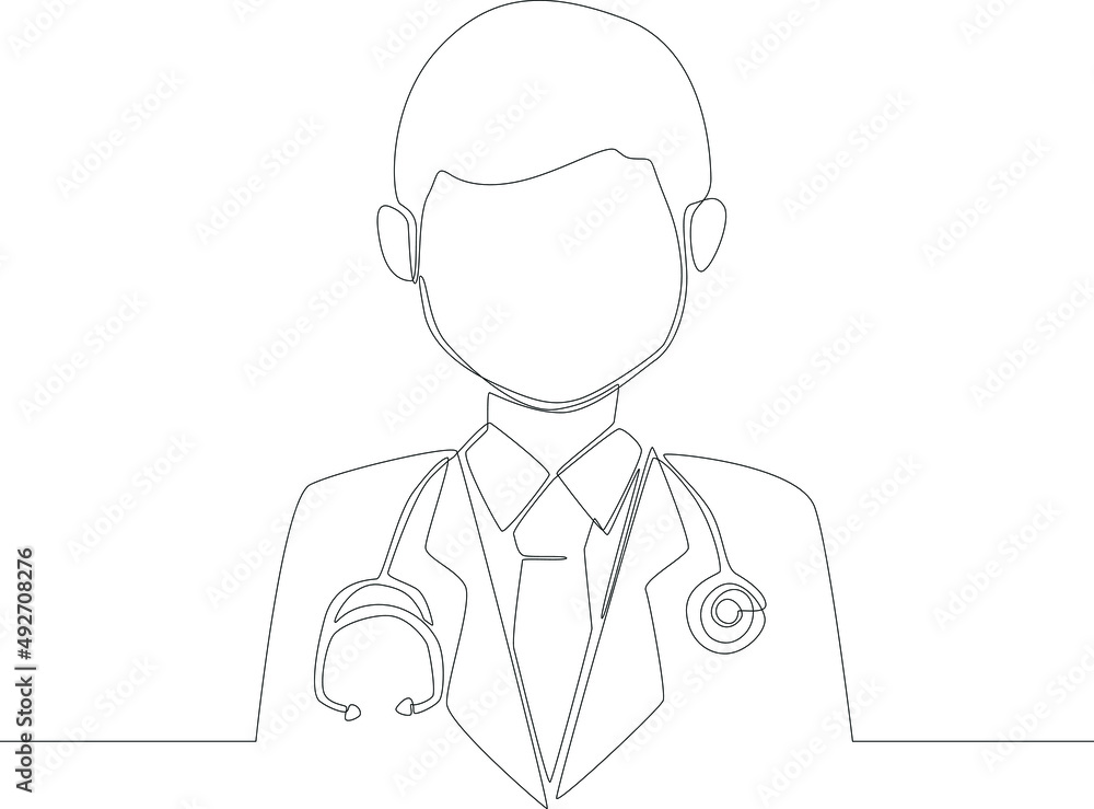 Simple continuous line drawing doctor in a suit with a stethoscope ...