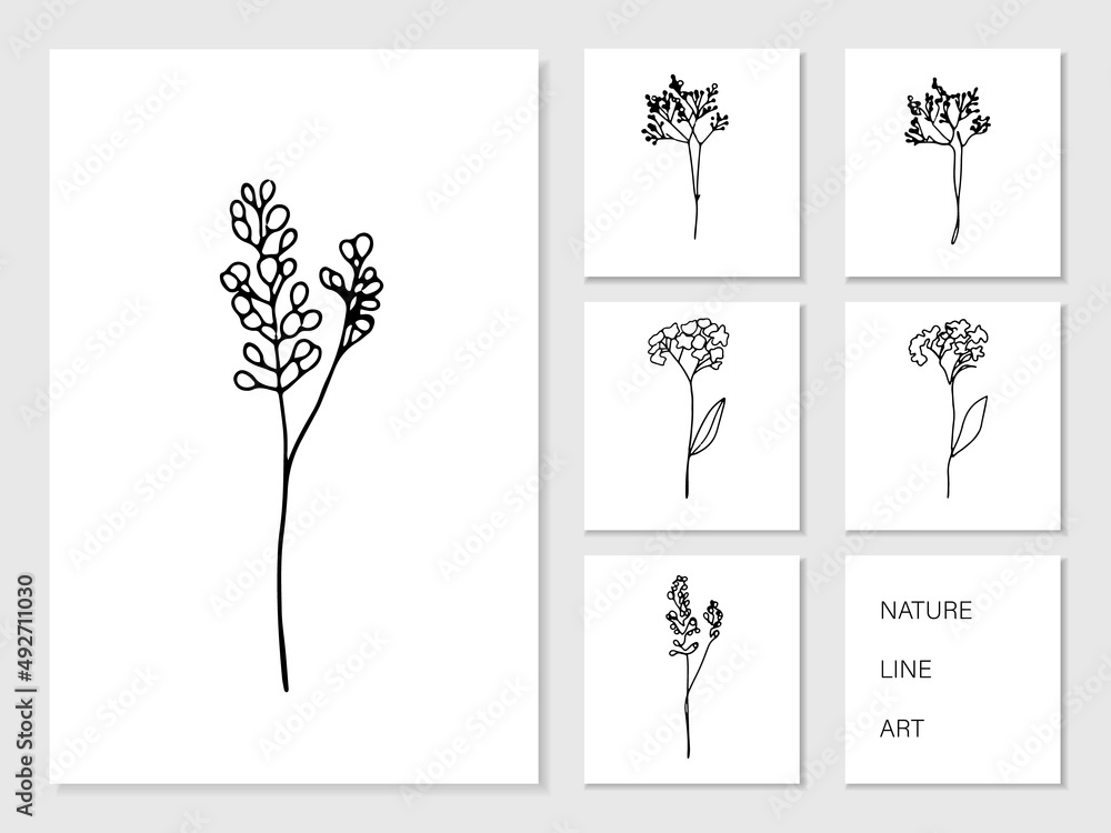 Nature line art Hand drawn. Illustration about Nature line art. Stock ...
