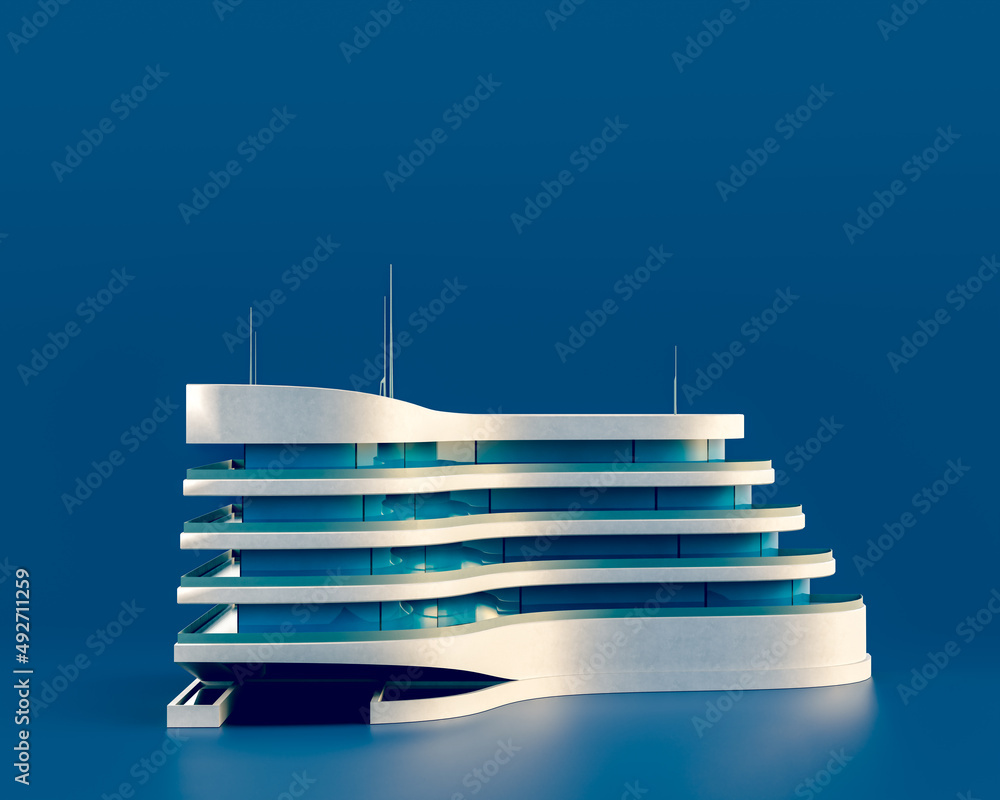 Futuristic city mall. Architectural high rise single shopping center ...