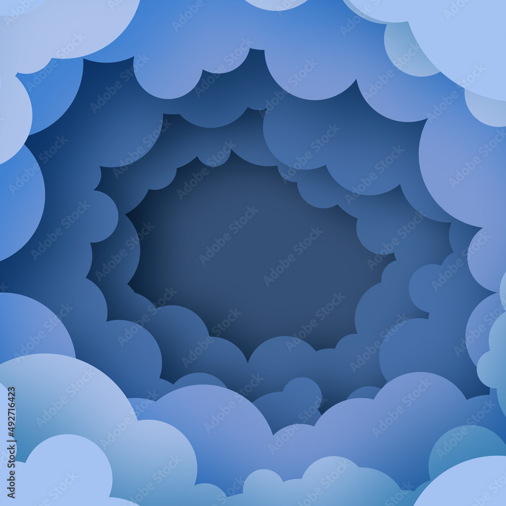Cloudy paper cut art. Night sky clouds paper craft style. volumetric ...