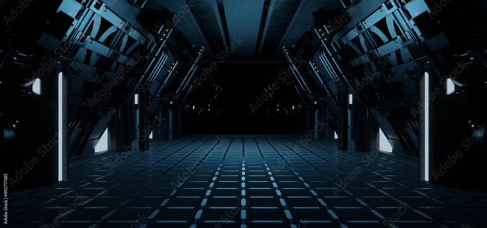 Surreal Technology Cyber Warehouse Futuristic Interior Club Neon Blue ...