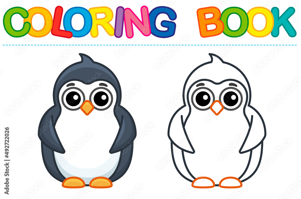 Zoo animal for children coloring book. Funny penguin in a cartoon style ...