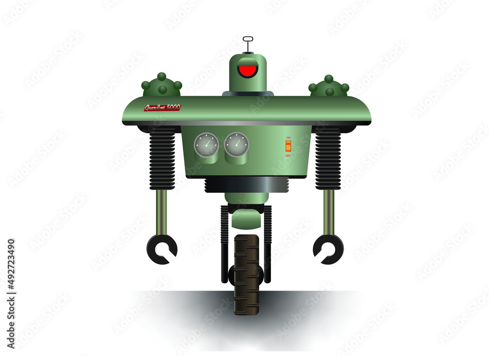 atompunk one wheel robot, 1950's sci-fi robotic guard concept, vector ...