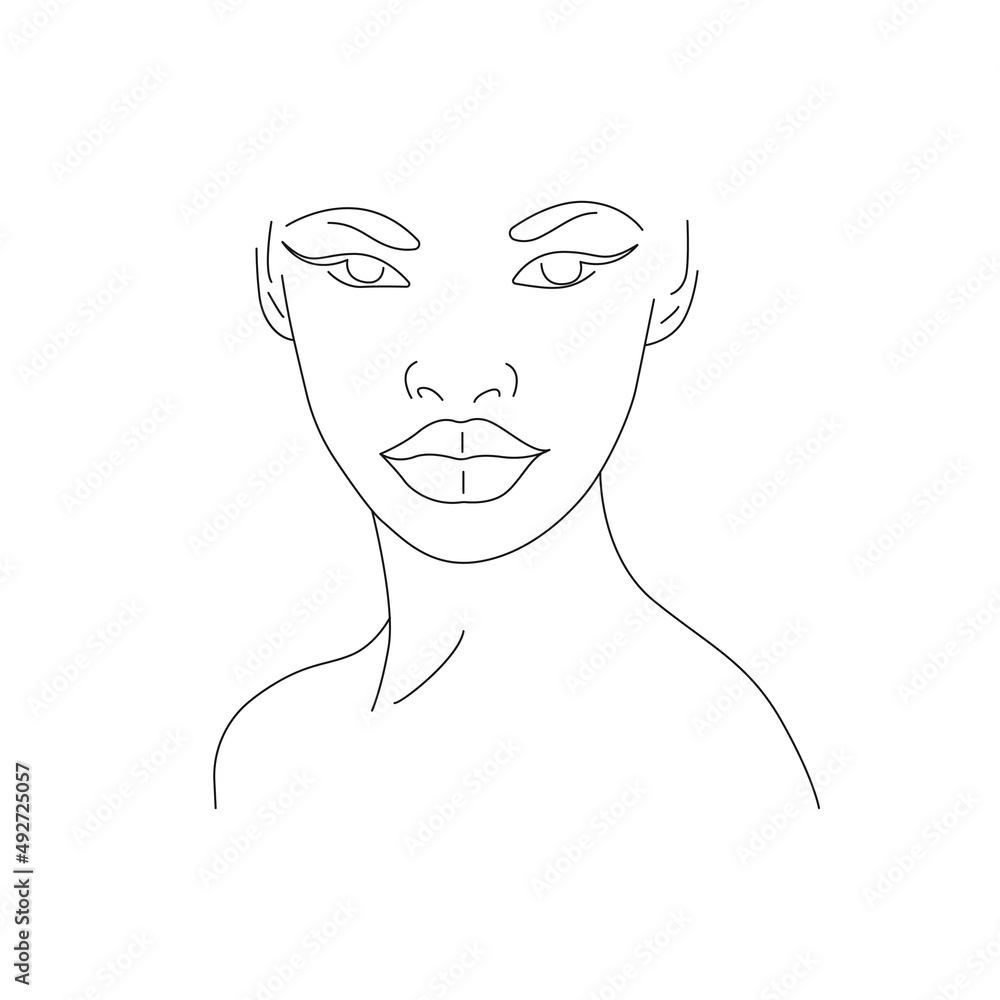 Woman Face Line Art Drawing. Female Face Line Art Illustration ...