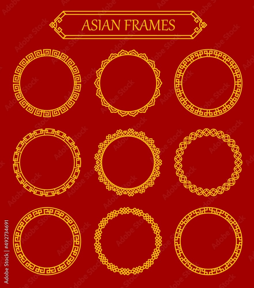 Round circle asian frames. Japanese, korean and chinese decorative ...