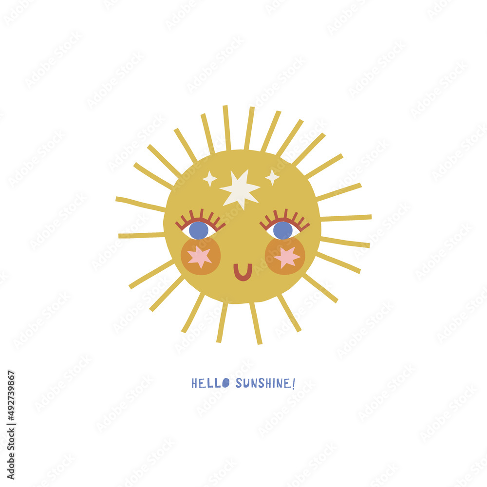 Boho celestial whimsy smiling sun with starry cheeks vector ...