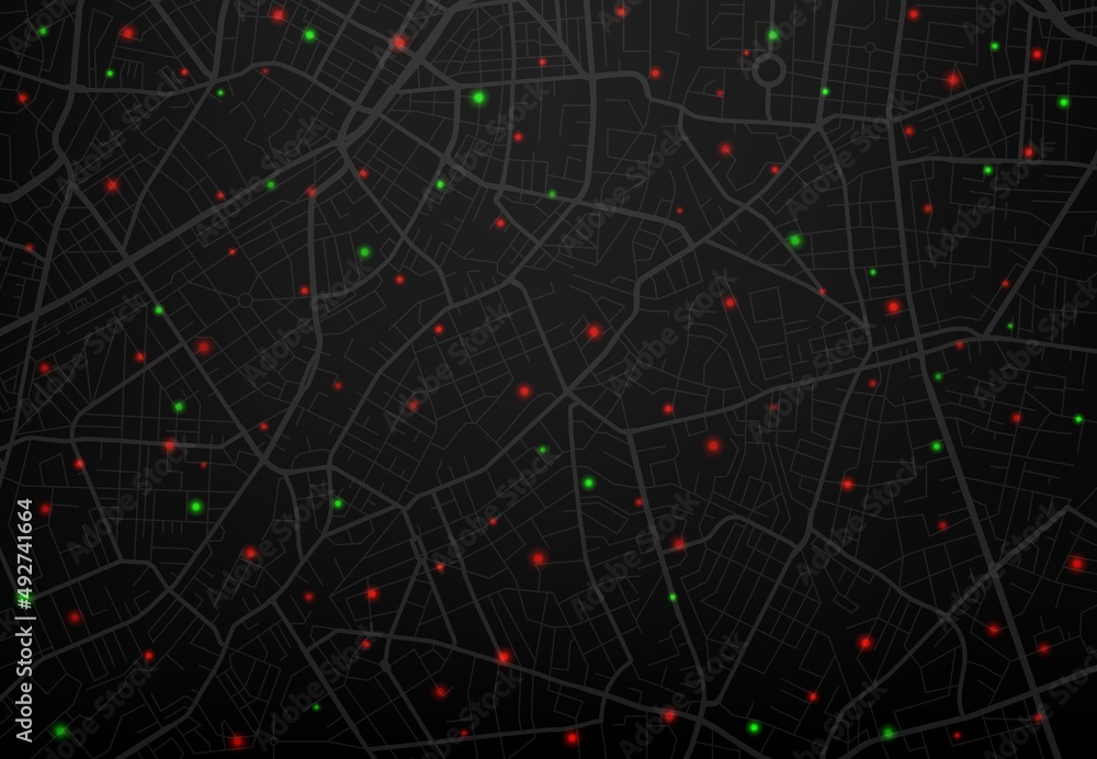 Surveillance or satellite tracking. Danger and safety road points ...