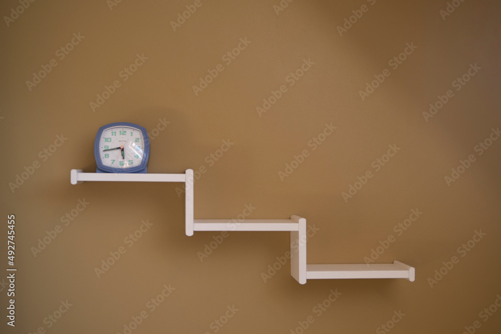time, clock, wall, watch, interior, shelf with clock, shelf, white ...