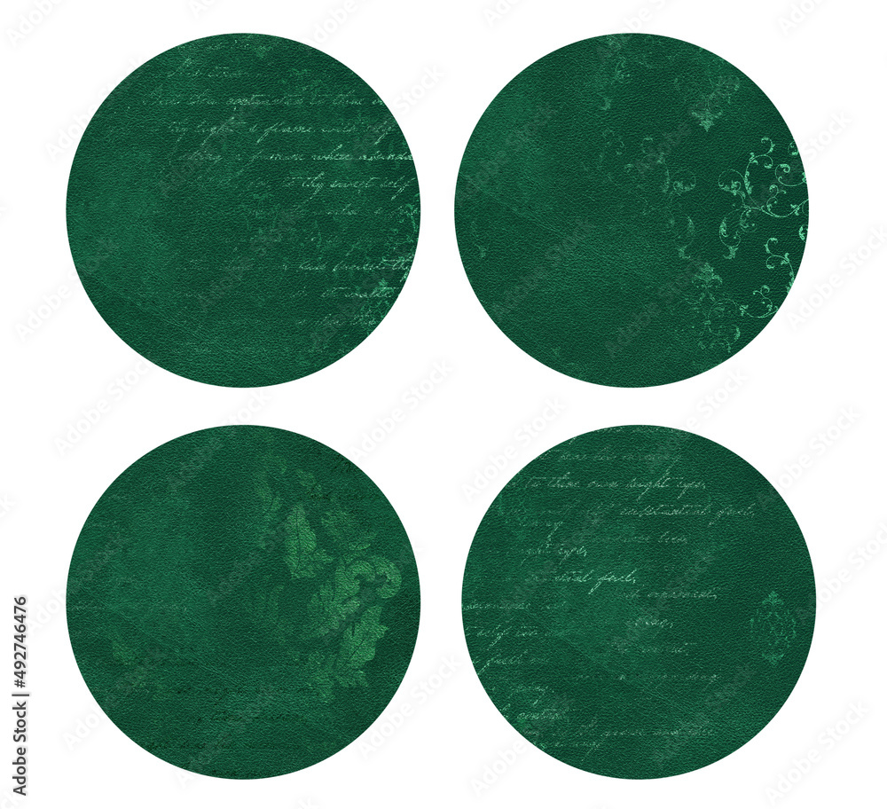 Round key- chain, magnet, cover design with deep green leather texture ...