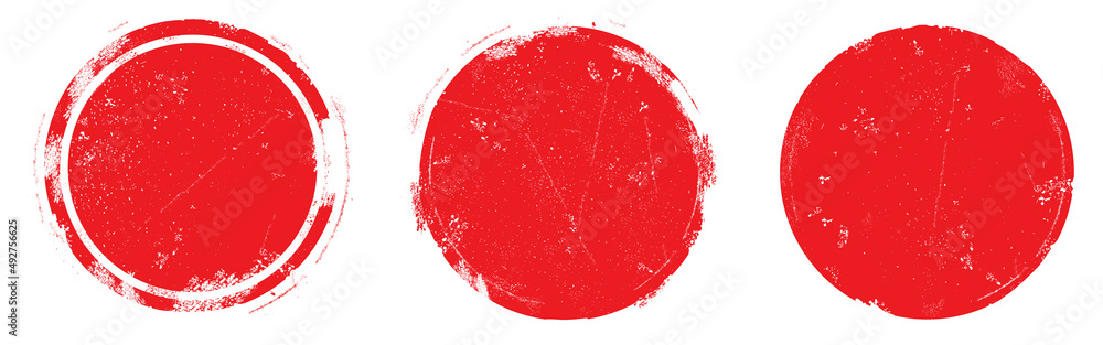 Circle grunge stamp set. Round vector isolated on white background. Red ...
