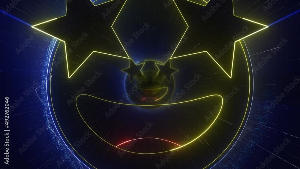 Smiling and Star Eyes Emoji Neon Background, Animation, Loop Stock ...