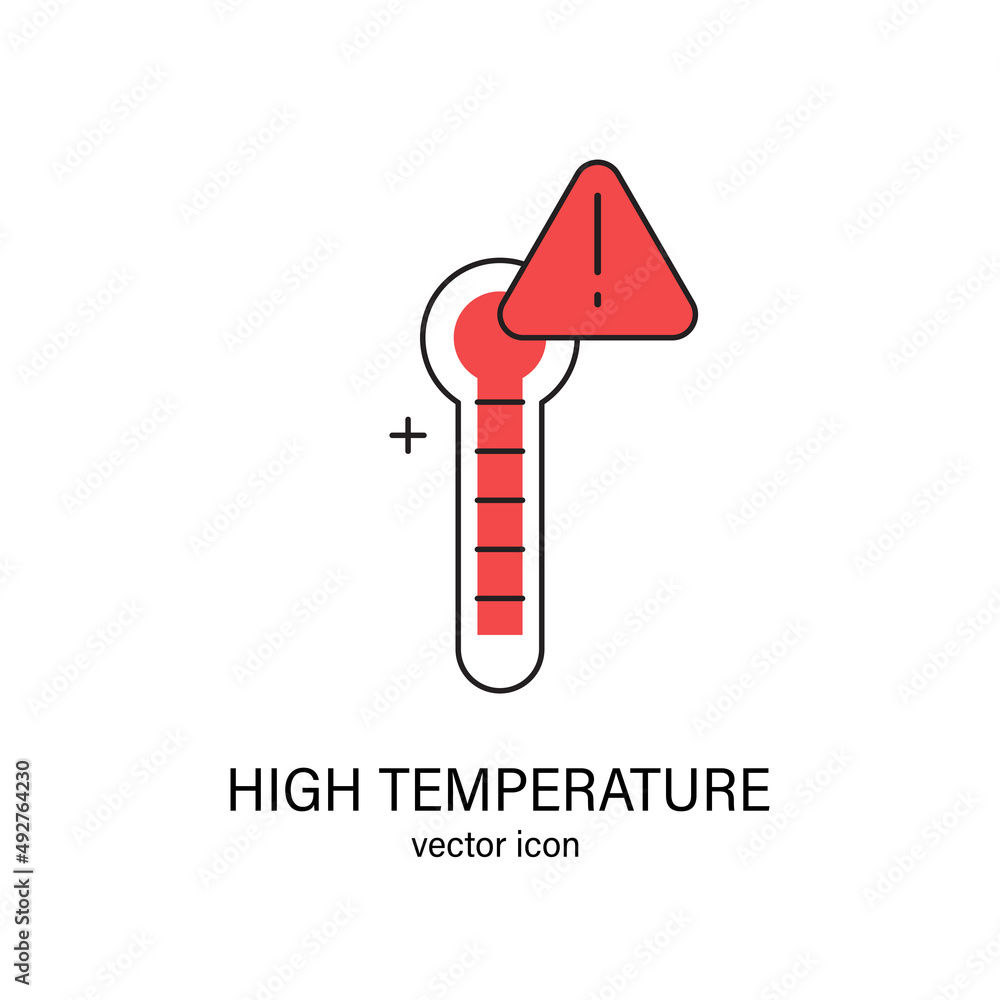 Danger high temperature thermometer vector line minimalist illustration ...