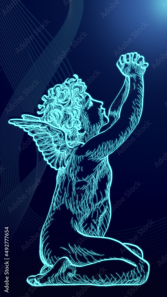 Praying child angel in sci-fi, futuristic look with light effects ...