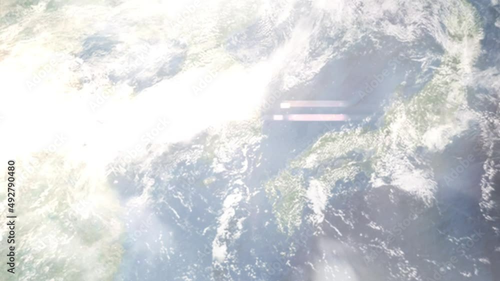 Earth zoom in from outer space to city. Zooming on Gimhae, South Korea ...
