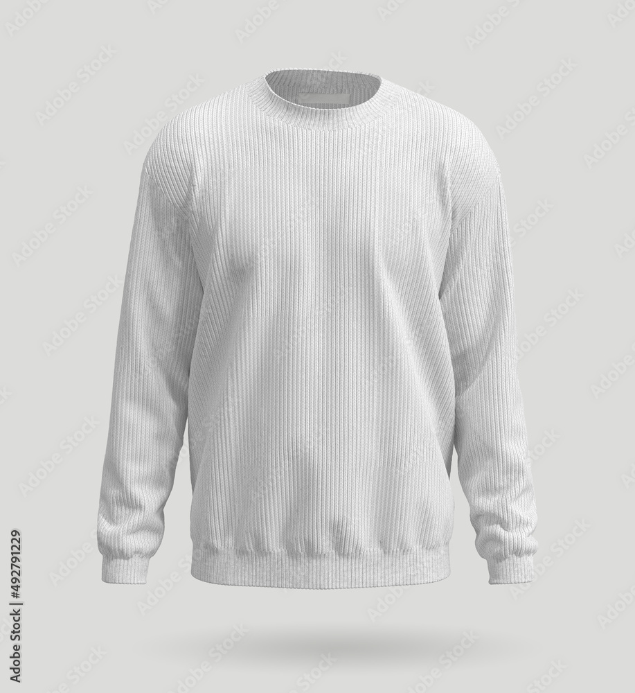 Blank template mens white knitted sweater, front view. 3d rendering ...