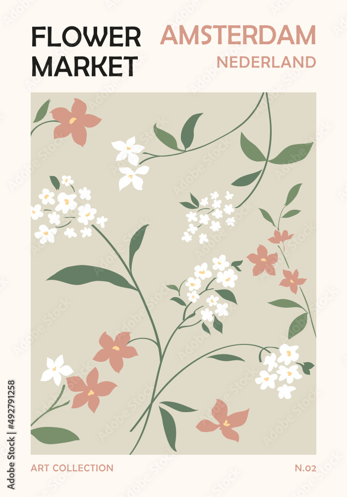 Flower market poster. Abstract floral illustration. Posters aesthetic ...