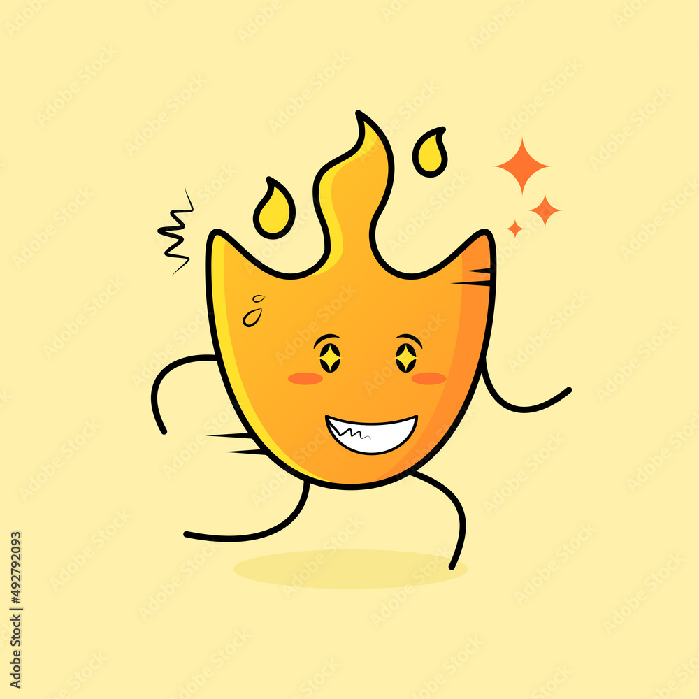 cute fire cartoon with happy expression. sparkling eyes, smile and run ...