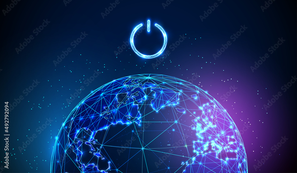 Abstract blue planet Earth with power button over it Stock Vector ...