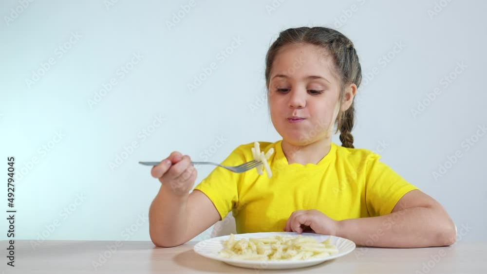 child eating pasta. healthy a food vegetarianism concept. girl child at ...
