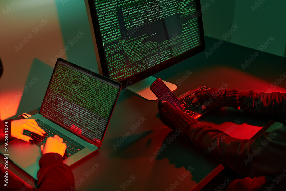 Cyber war. Cyber attack. Anonymous people using computer and ...