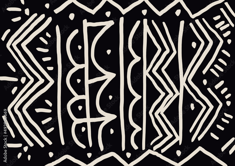 Aesthetic African art pattern squiggle in black background, art product ...