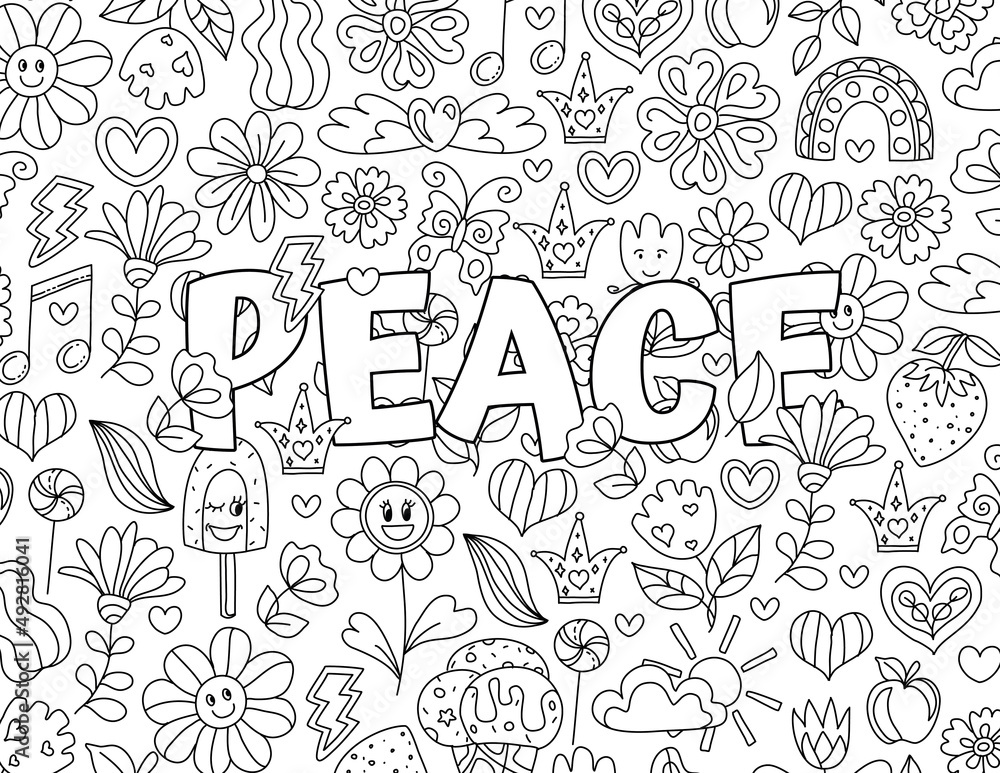 Peace. Good Vibes. Positive, Groovy Hand drawn coloring pages for kids ...