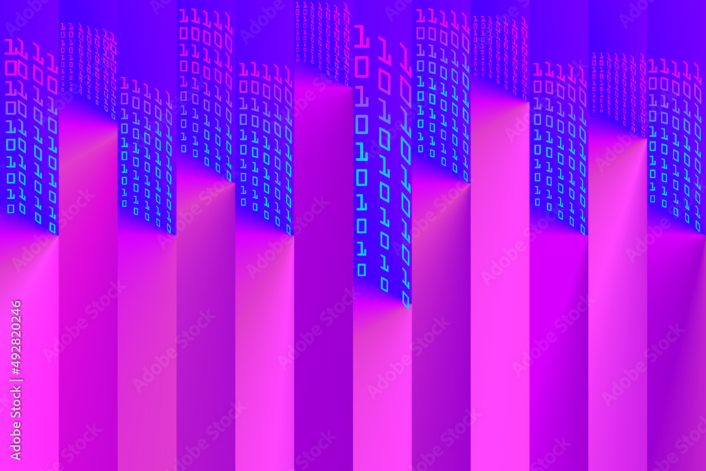 Binary code abstract background. Pink and blue background with binary ...