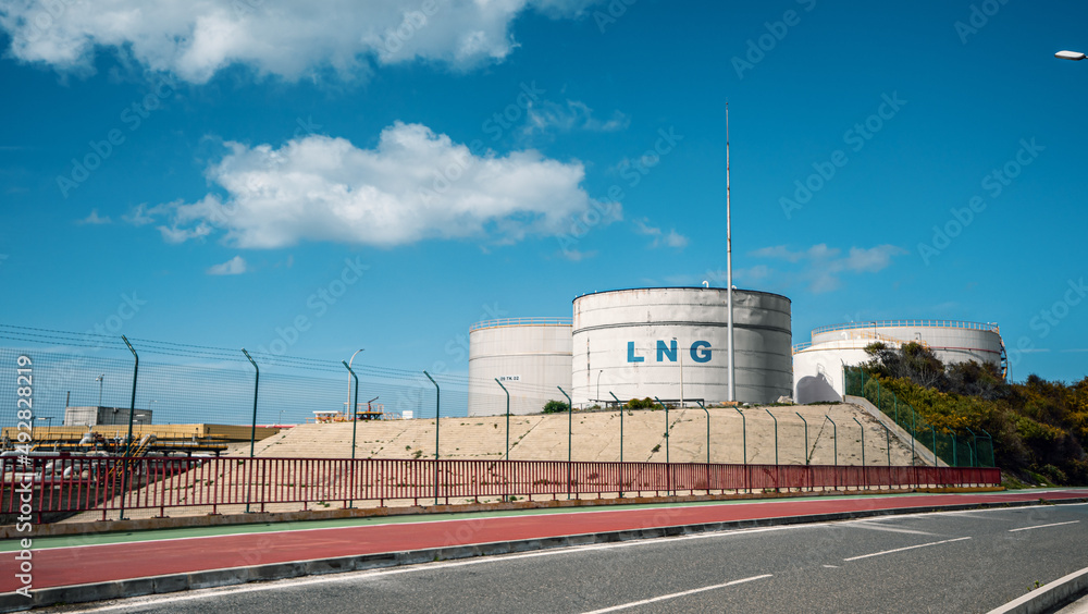 over land gas pipeline system LNG tank storage at natural gas station ...