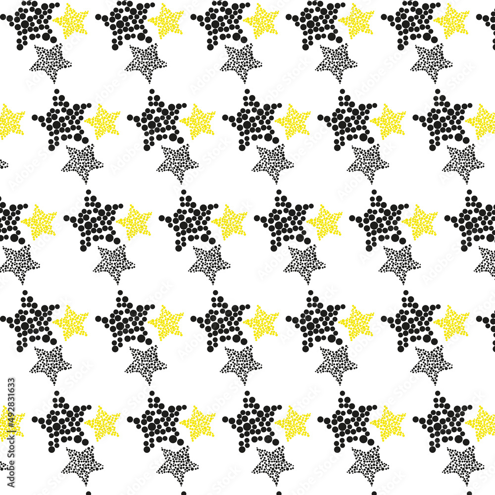 Seamless pattern with black and yellow circle stars on a white ...