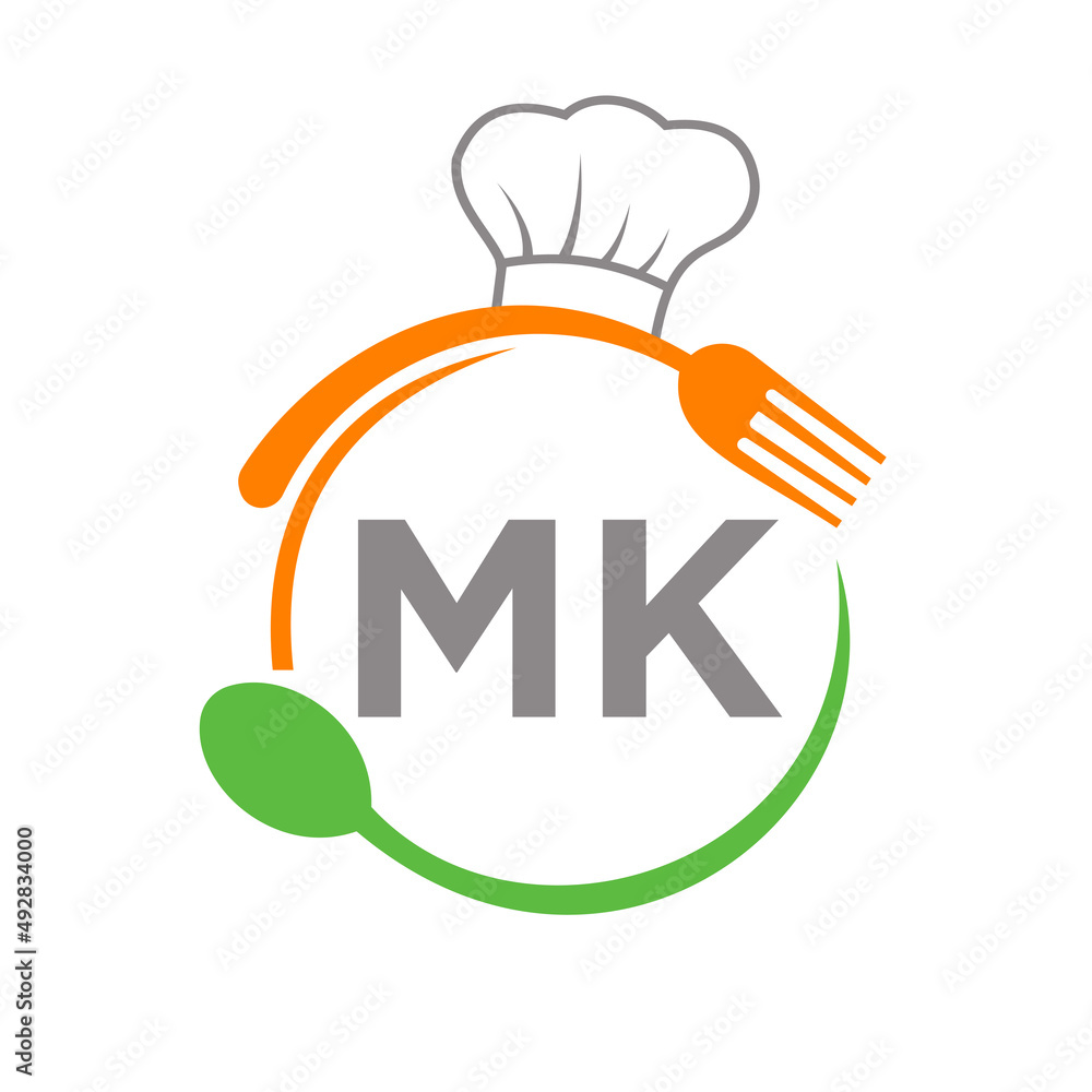 Letter MK Restaurant Logo with Chef Hat Spoon And Fork Template ...