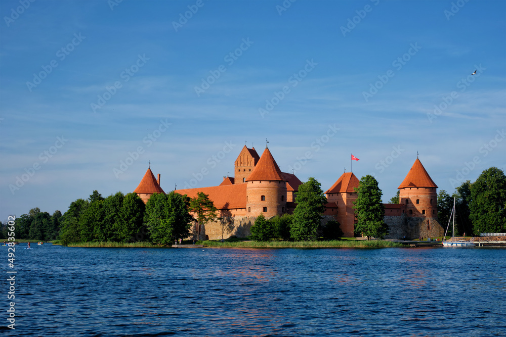 Trakai Island Castle in lake Galve in day, Lithuania. Trakai Castle is ...