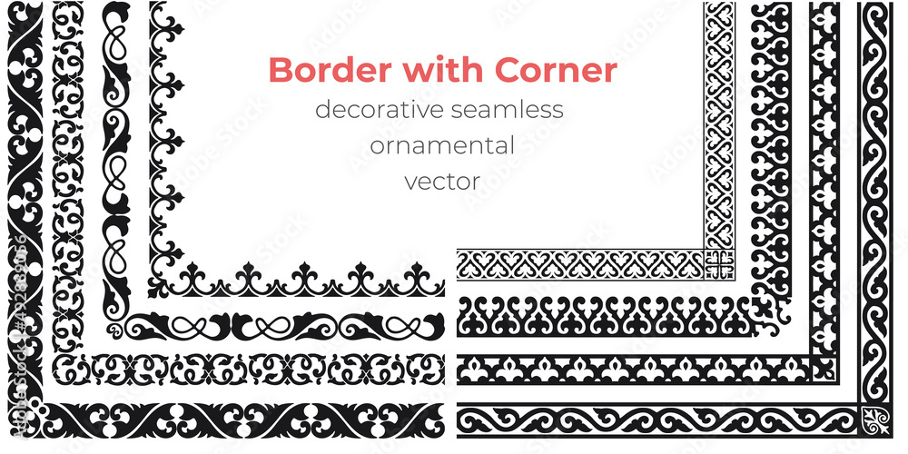 Set of decorative seamless ornamental border with corner - Vector Stock ...