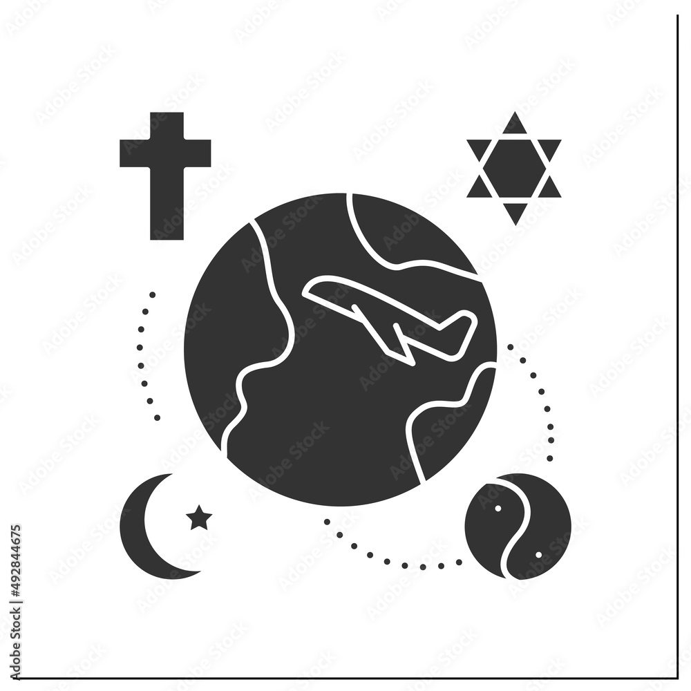 Religious tourism glyph icon. Faith tourism. Traveling to holy, sacred ...