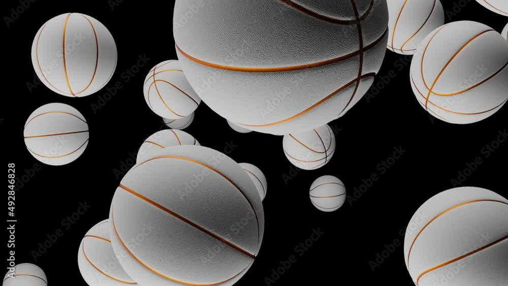 Basketball balls fly into the camera on transparent background. Alpha ...